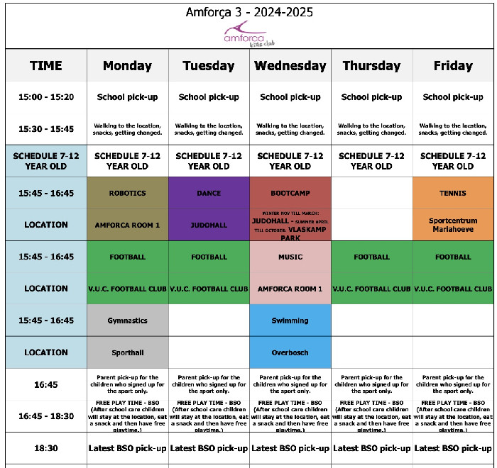 Weekly Schedule 3 :: Amforca Kids Club