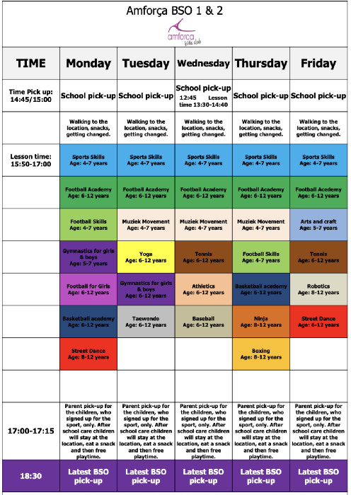 Weekly Schedule 1&2 :: Amforca Kids Club